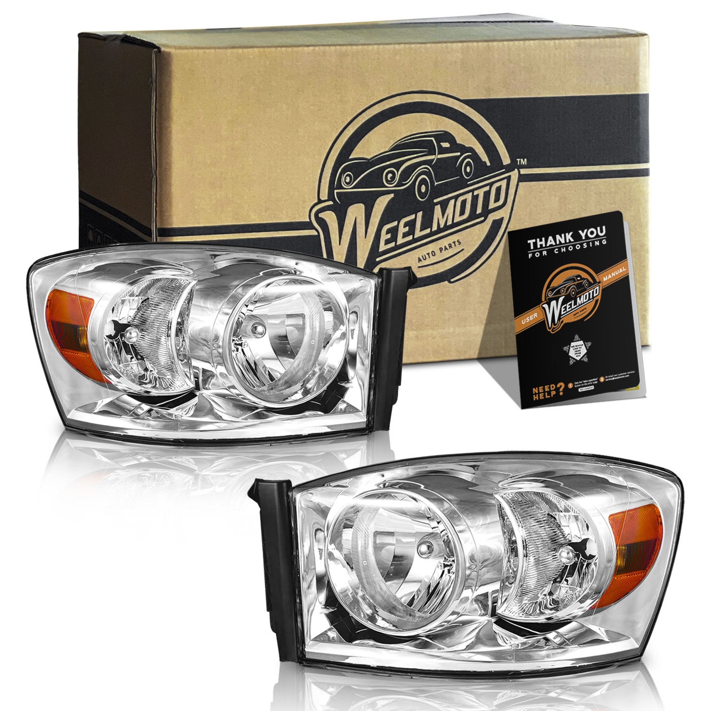 For 2006-2008 Dodge Ram 1500/2500/3500 Headlights (Chrome) — WEELMOTO