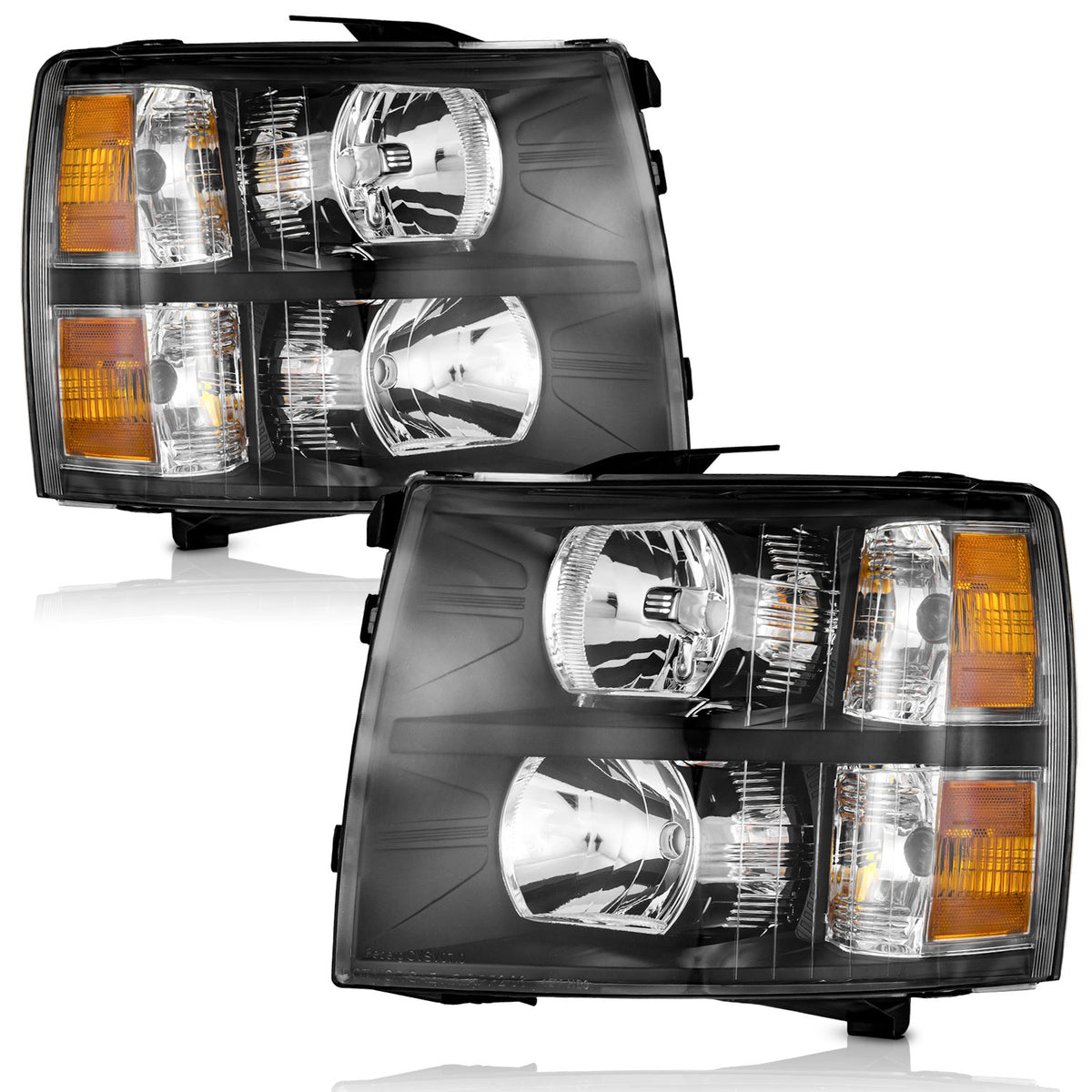 For 2007-2013 Chevy Silverado 1500,2007-2014 2500HD Headlights (Black ...