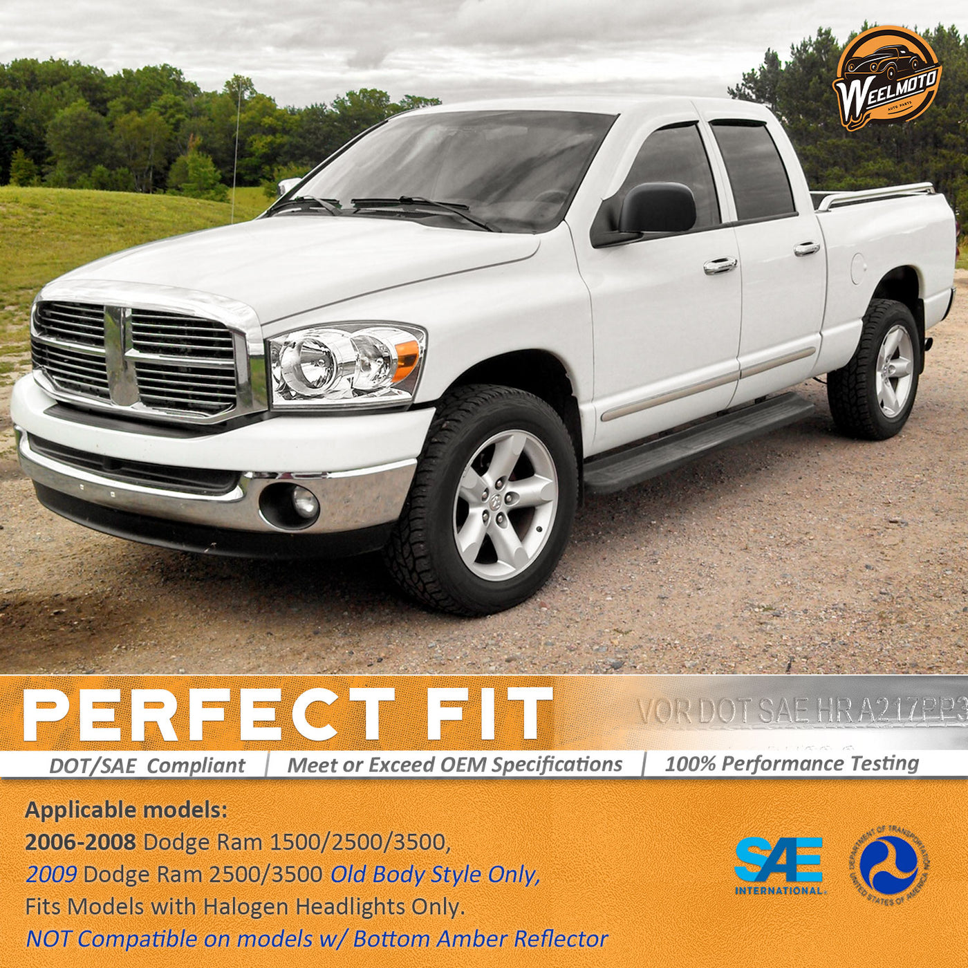 For 2006-2008 Dodge Ram 1500/2500/3500 Headlights (Chrome) — WEELMOTO